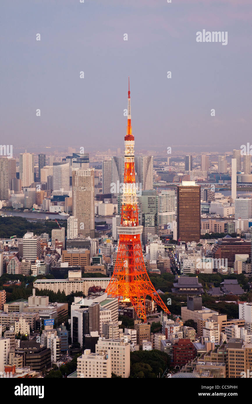 Japan, Tokyo, Roppongi, View of Tokyo Tower and City Skyline from Tokyo ...