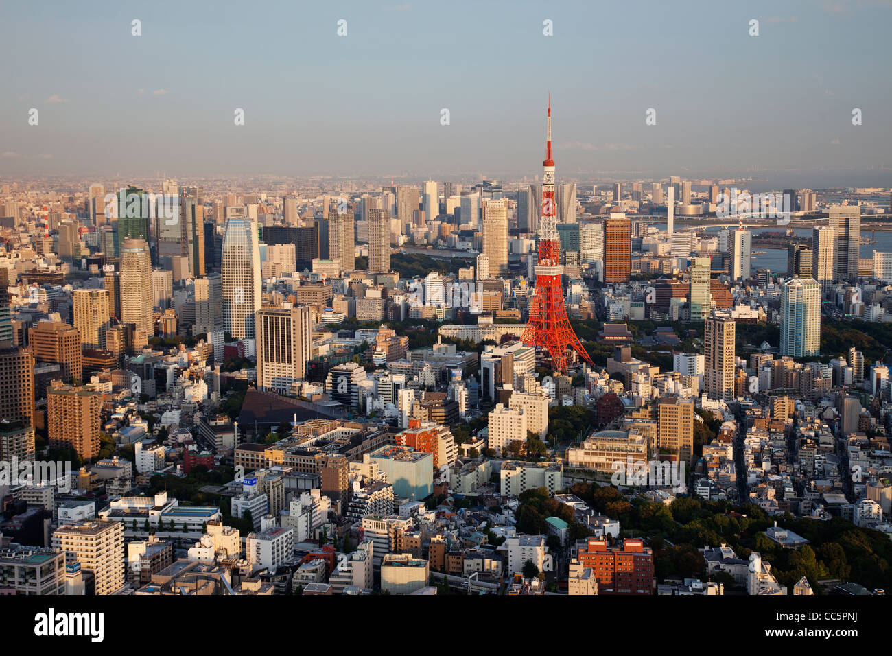 Japan, Tokyo, Roppongi, View of Tokyo Tower and City Skyline from Tokyo ...