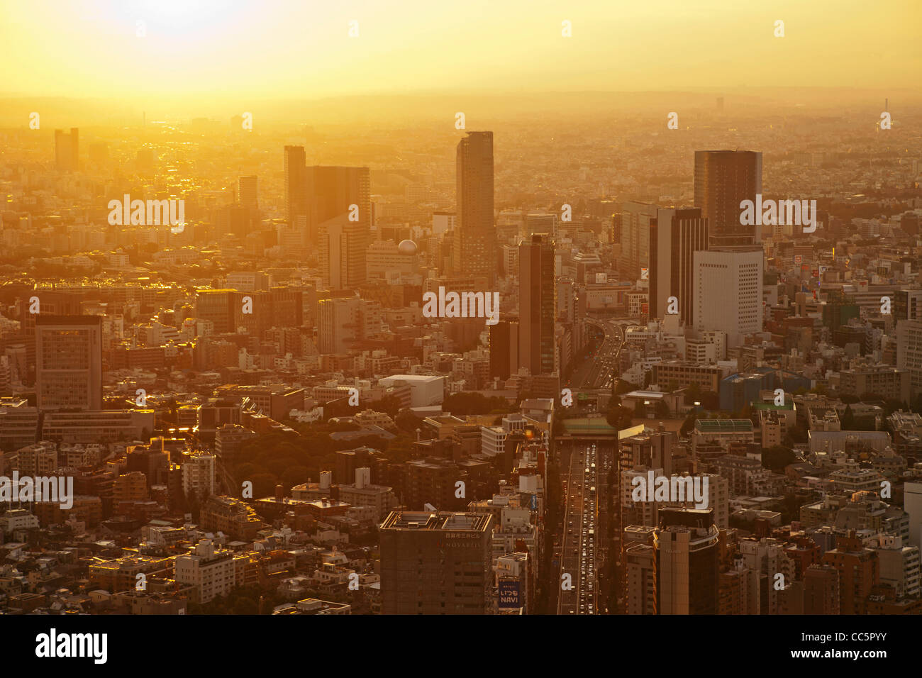 Japan, Tokyo, Roppongi, View of Shibuya Skyline at Dusk from Tokyo City ...