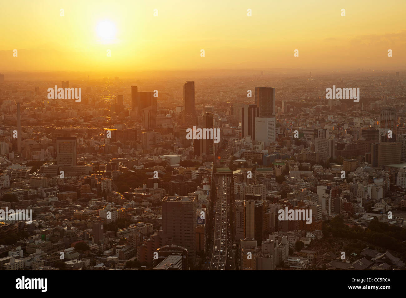 Japan, Tokyo, Roppongi, View of Shibuya Skyline at Dusk from Tokyo City ...