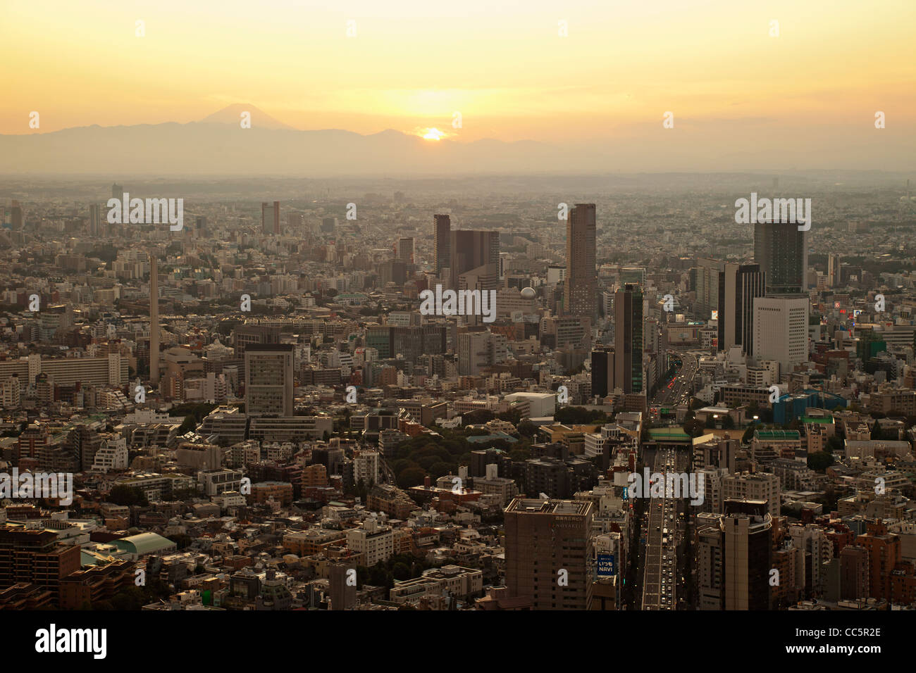 Japan, Tokyo, Roppongi, View of Shibuya Skyline and Mount Fuji at Dusk ...