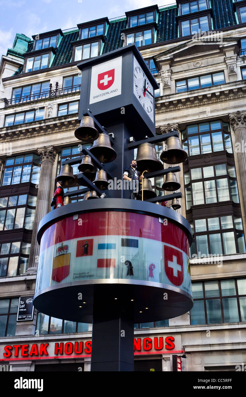 The relocated "Swiss Clock" in Leicester Square Stock Photo - Alamy