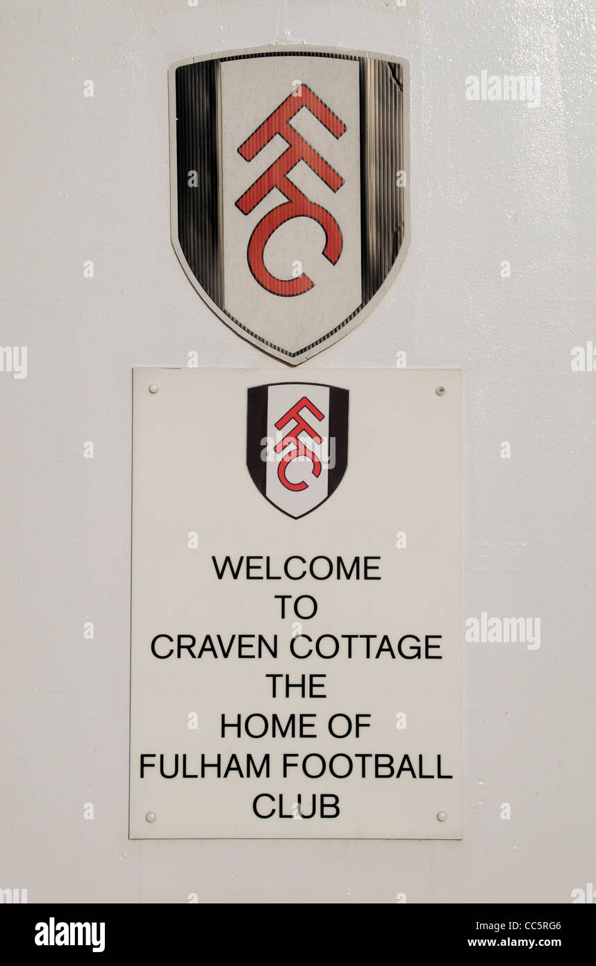 A welcome to Craven Cottage sign at Craven Cottage, home of Fulham ...