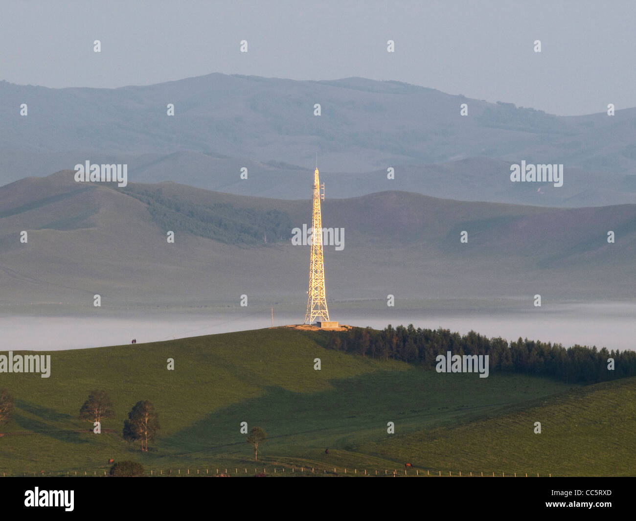 Communication tower on the hill top, Fengning Bashang Grassland ...