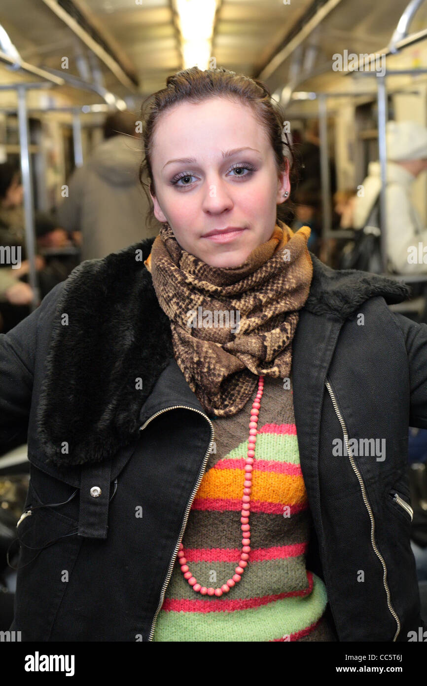 Girl in subway wagon Stock Photo - Alamy
