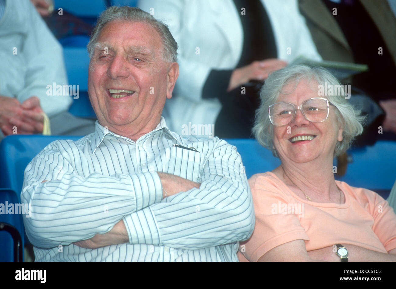 Pensioners having fun at a concert staged at Millwall FC, London, UK ...