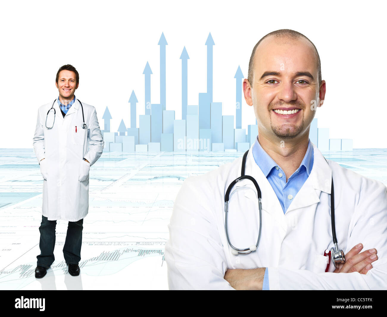 smiling doctor and 3d graph Stock Photo - Alamy