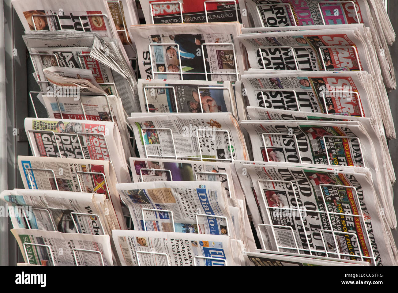 European newspapers on stand outside newsagent's shop, Tenerife Stock ...