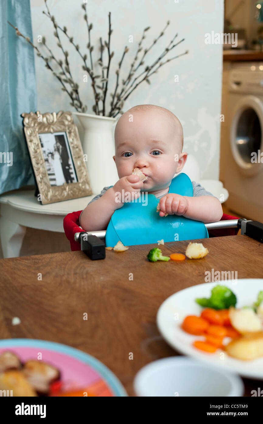 Baby Boy feeding himself Stock Photo - Alamy