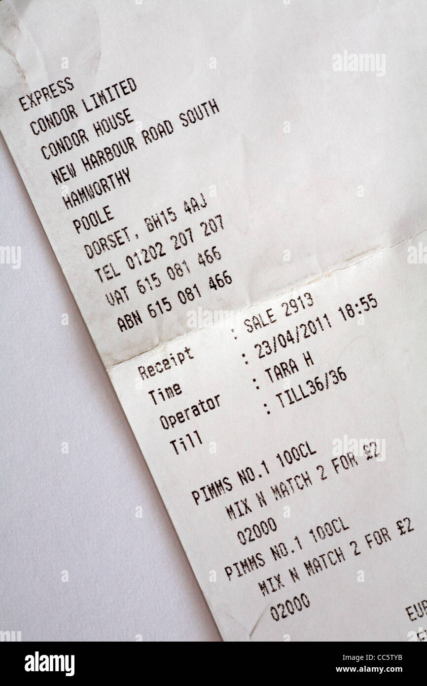 Receipt from alcohol purchase at Express Condor Ltd on ferry with mix n ...