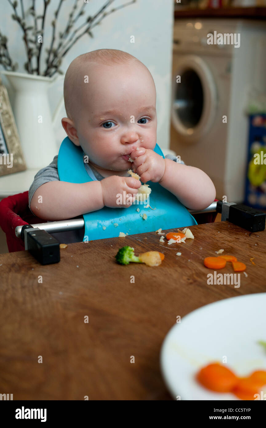 Baby Boy feeding himself Stock Photo - Alamy