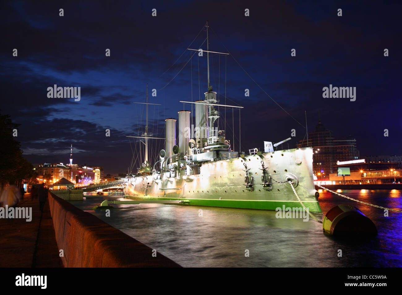 Cruiser Aurora at night Stock Photo - Alamy