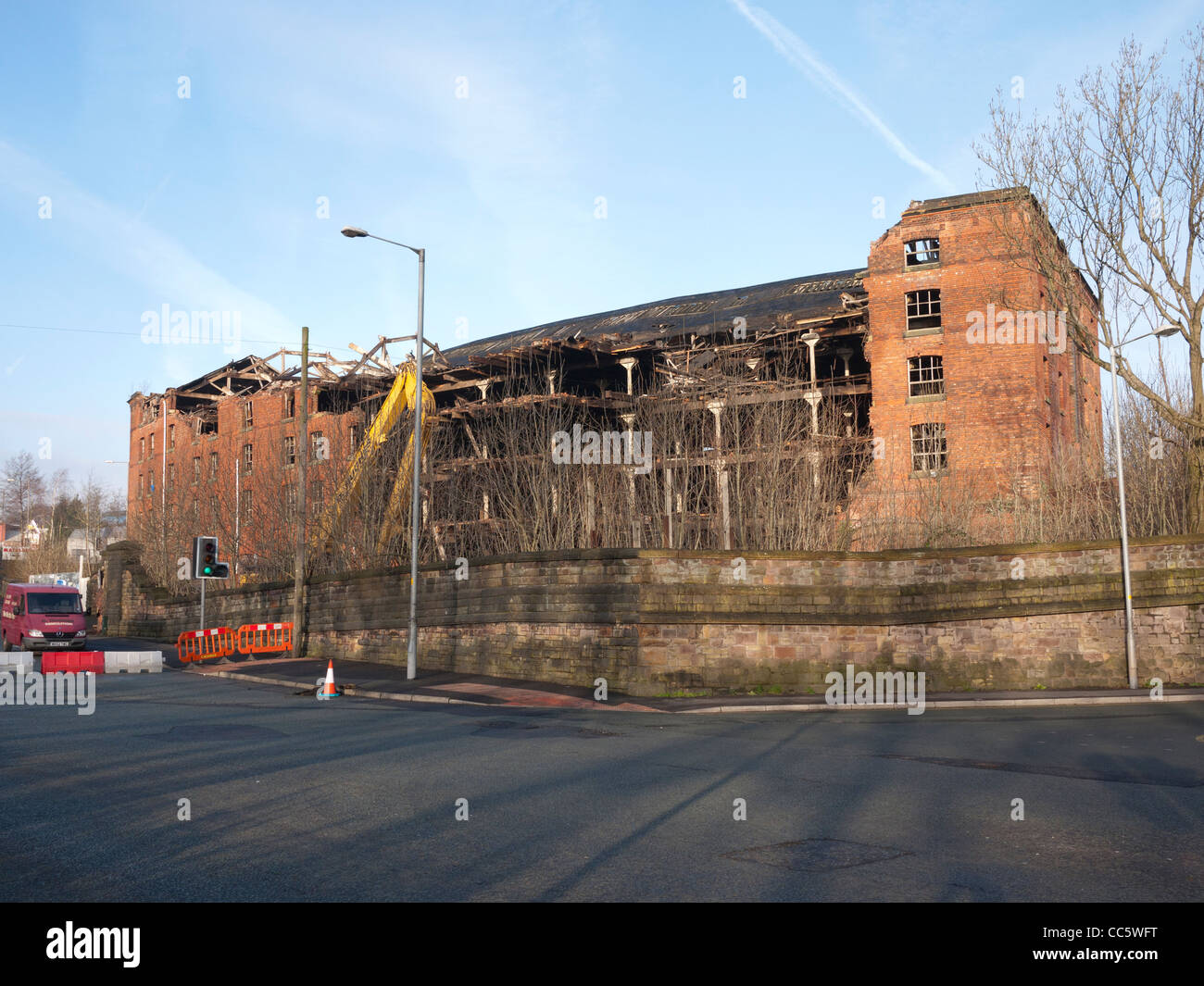 The Old Railway warehouse being demolished, Oldham, Lancashire, England ...