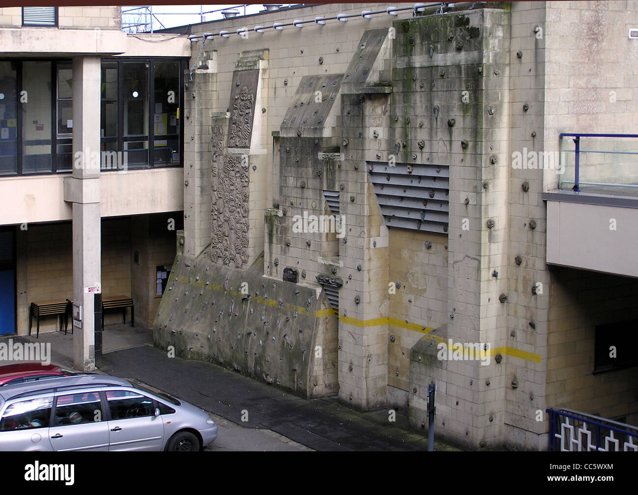 An outdoor climbing wall at the University of Bath provides an ...
