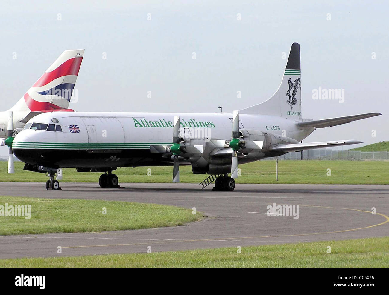 The Lockheed Electra L188C (G-LOFD) is a propeller-driven airliner seen ...