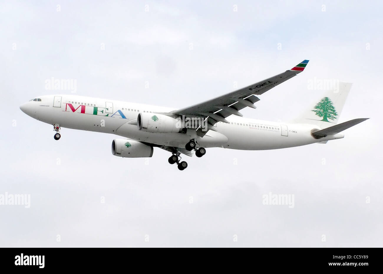 The Airbus A330-200 (F-OMEA) from Middle East Airlines is landing at London Heathrow Airport ...