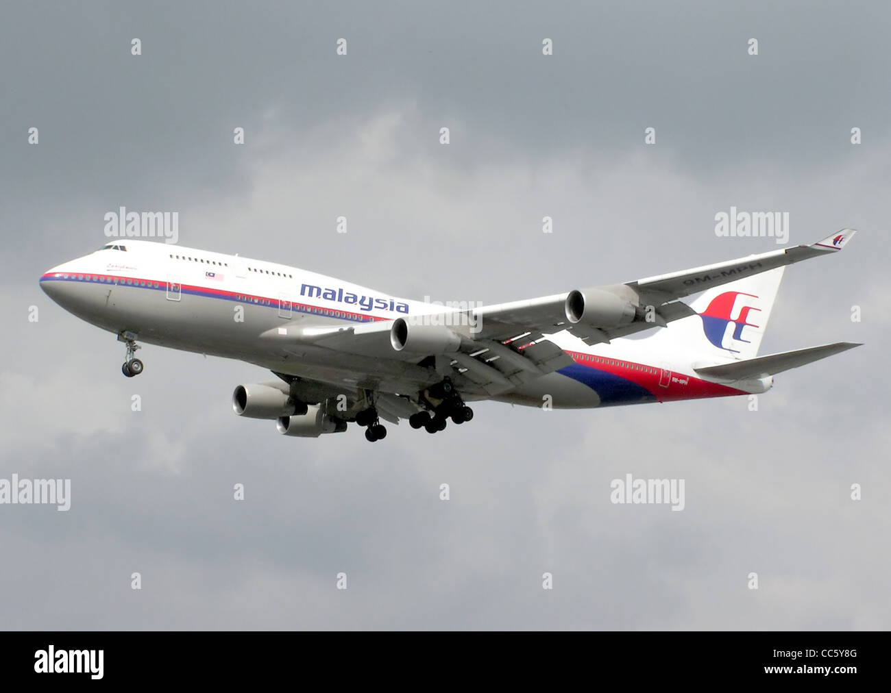 The Malaysia Airlines Boeing 747-400, registered 9M-MPH, is captured ...