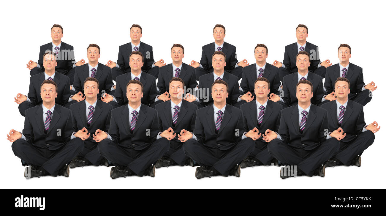 meditating businessmen crowd collage Stock Photo - Alamy