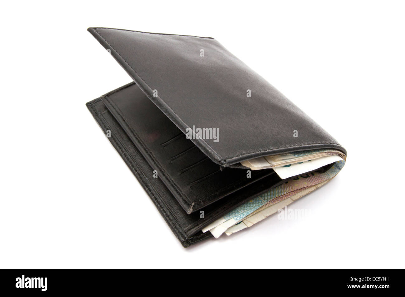 Wallet and currency closeup on white background Stock Photo - Alamy