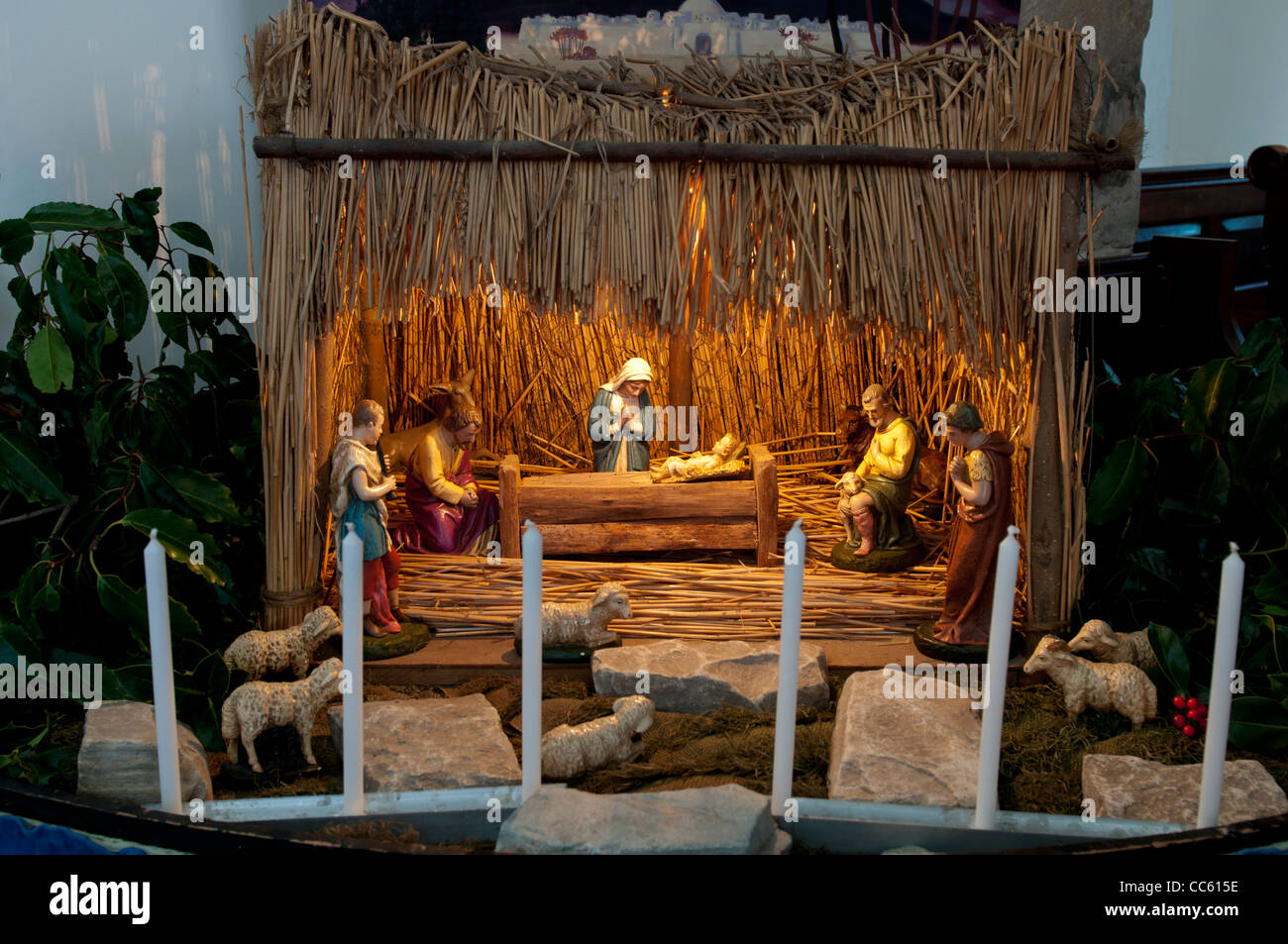 Nativity scene, St. Matthew`s Church, Salford Priors, Warwickshire ...