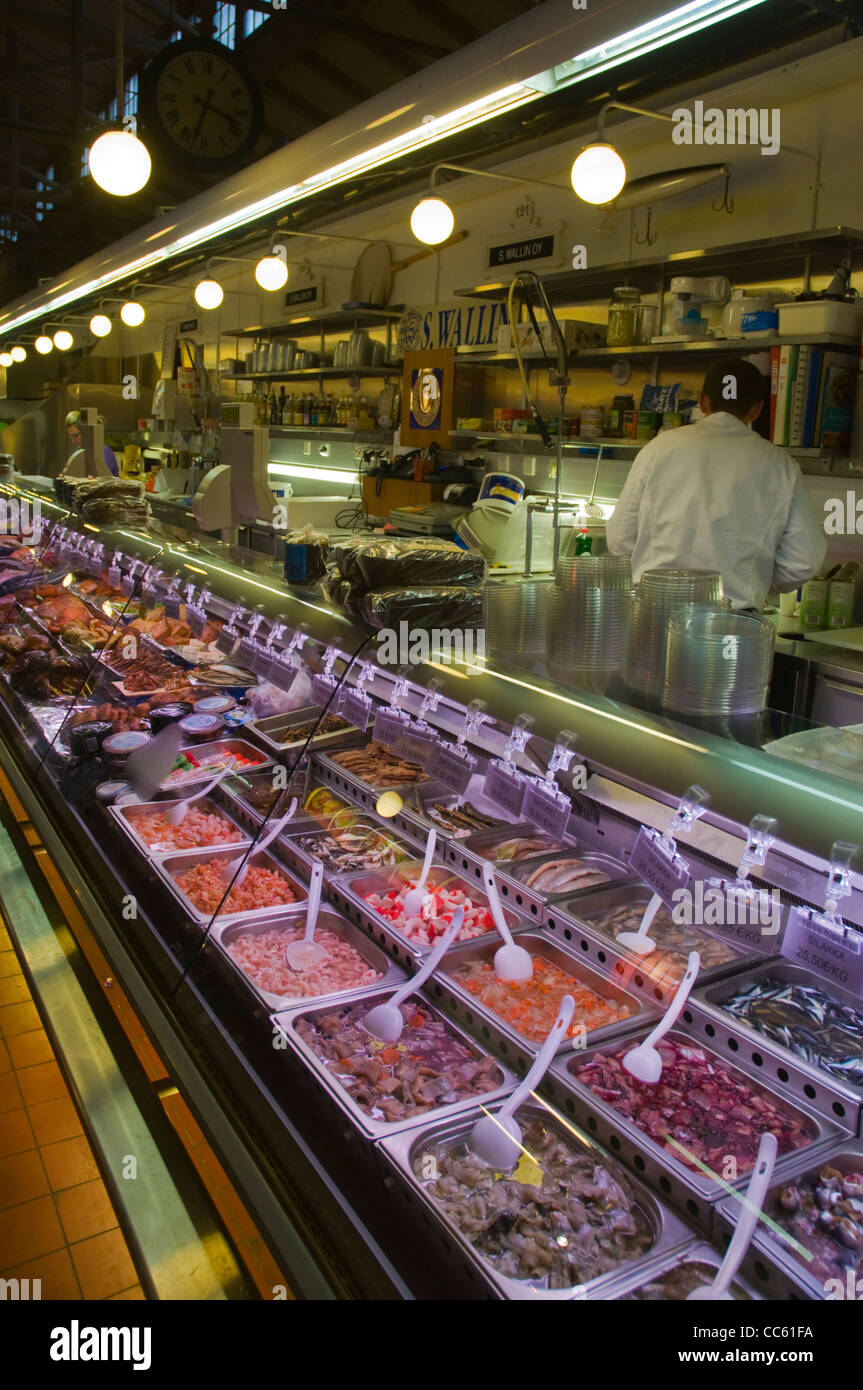 Seafood stall inside Kauppahalli the market hall Turku Finland Europe ...
