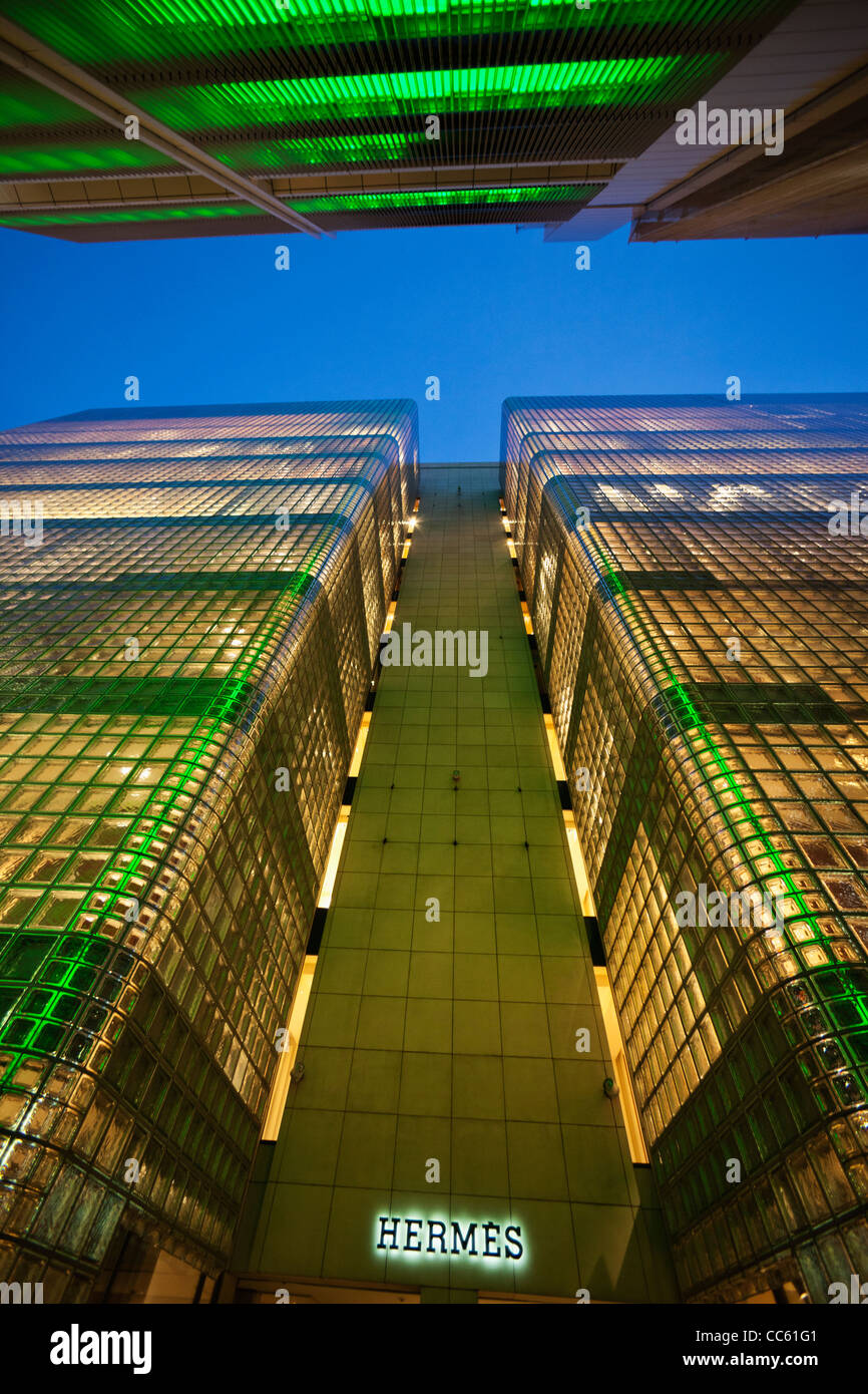 Japan, Tokyo, Ginza, Maison Hermes Store and Sony Building Stock Photo ...