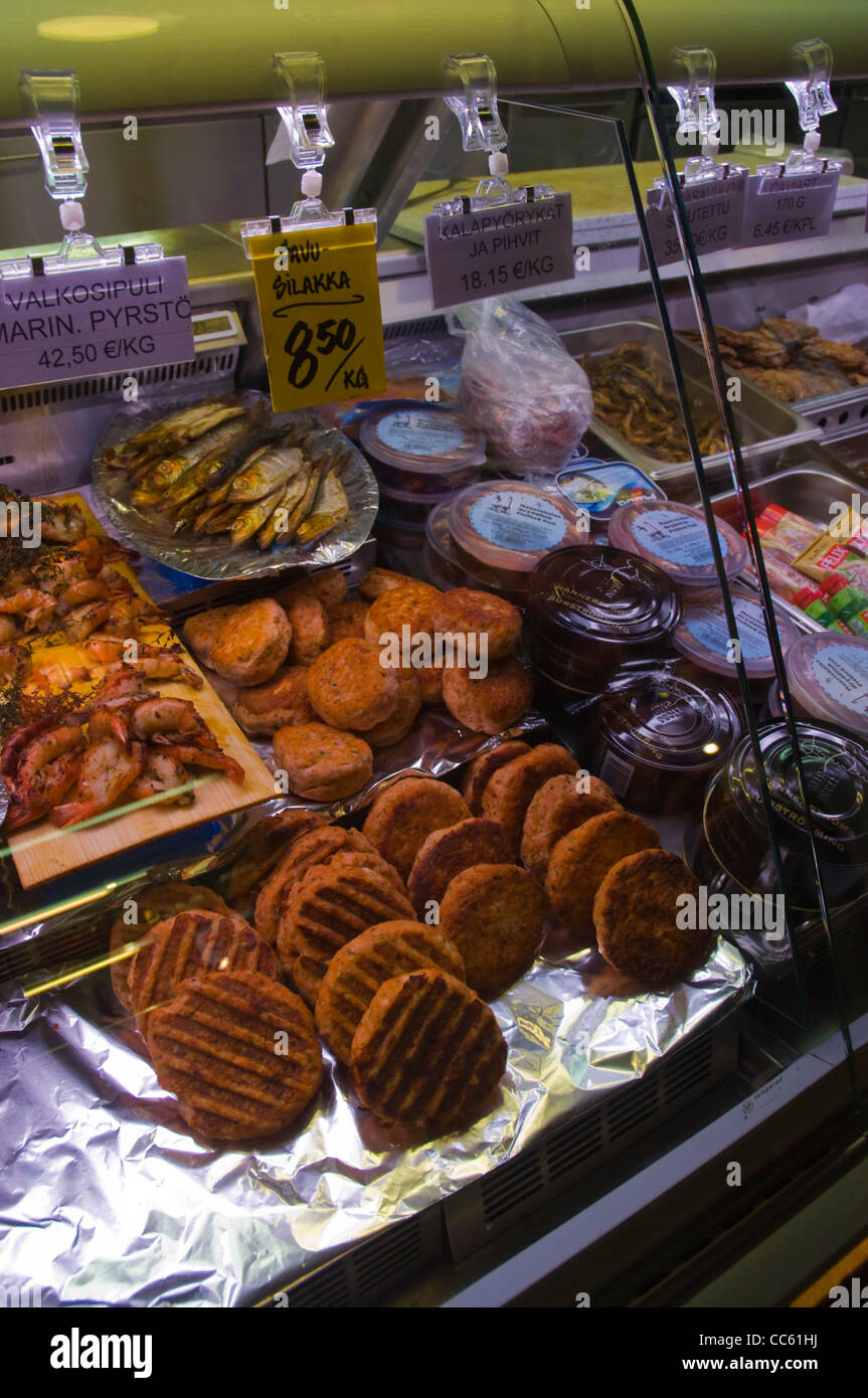 Seafood stall inside Kauppahalli the market hall Turku Finland Europe ...