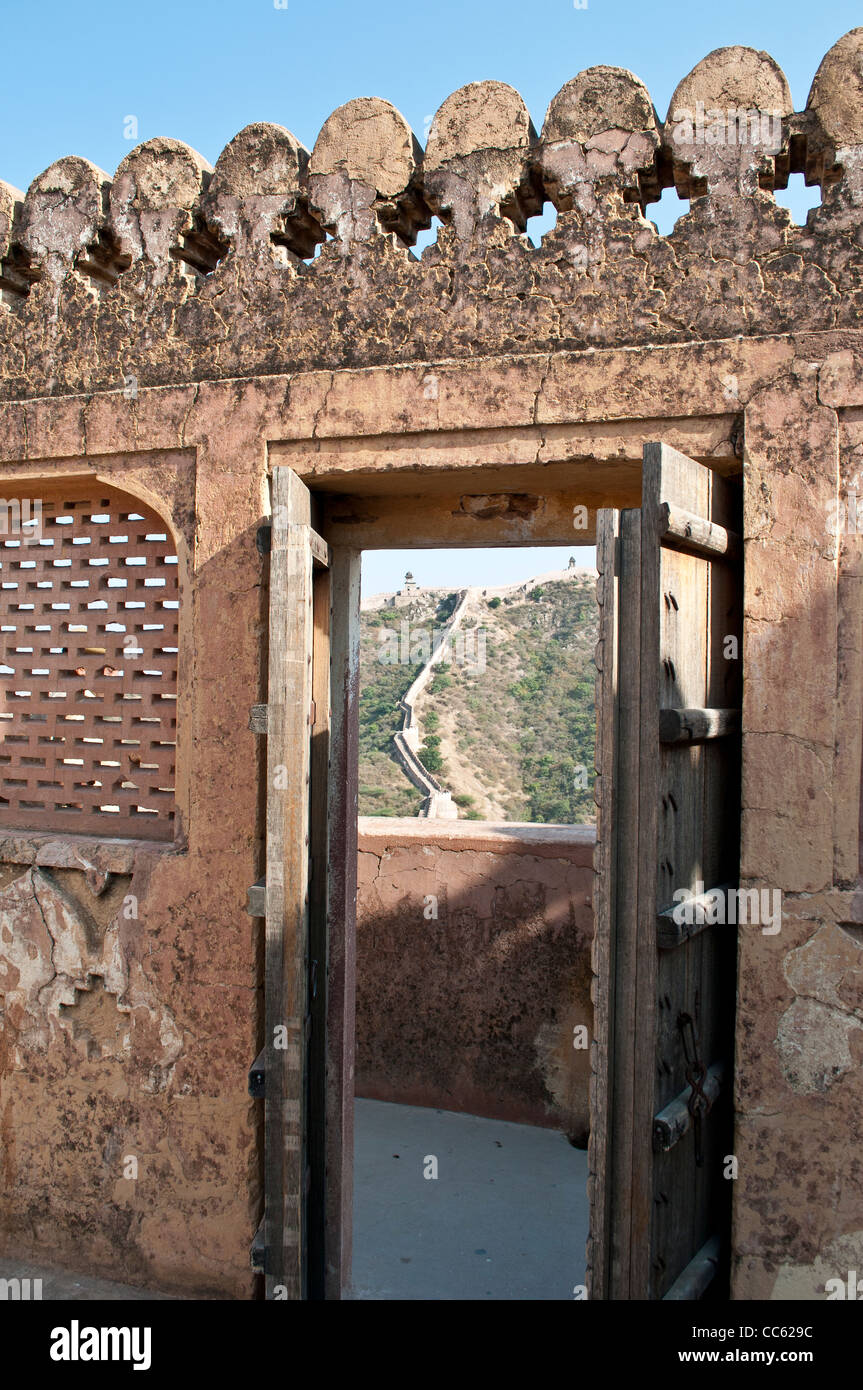 View of Amber Fort through a door in the palace, Jaipur, Rajasthan ...