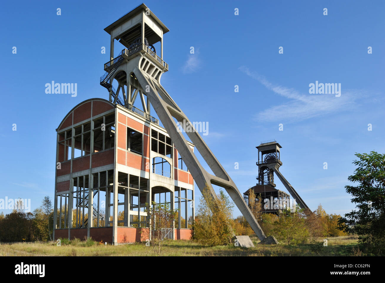 Headframes / lift towers of abandoned coal mine / colliery at Eisden ...