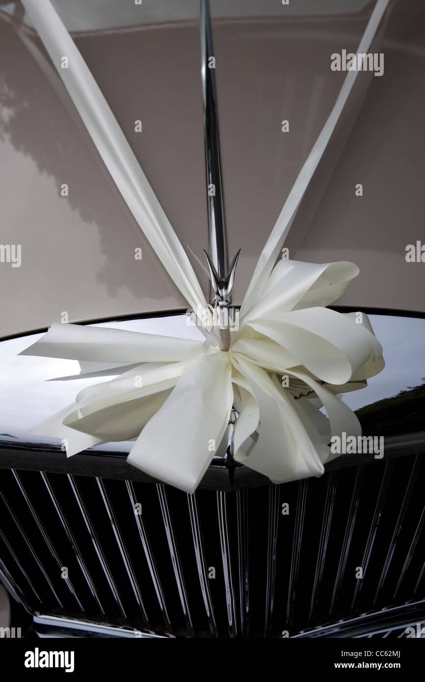 Car decorated with ribbon for wedding day Stock Photo - Alamy