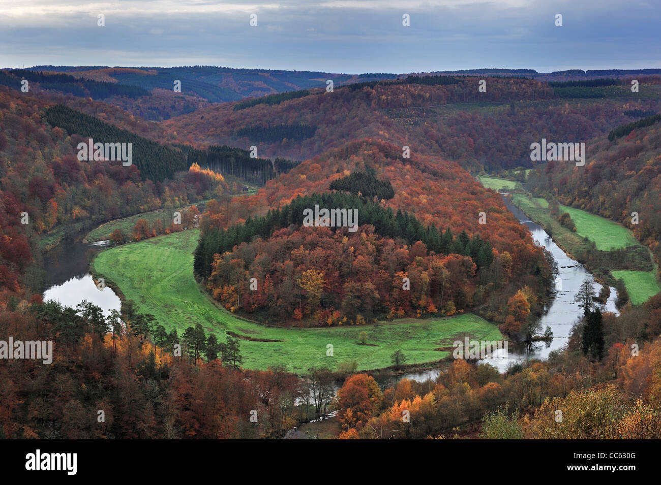 Tombeau du Géant, hill inside a meander of the river Semois at Stock ...
