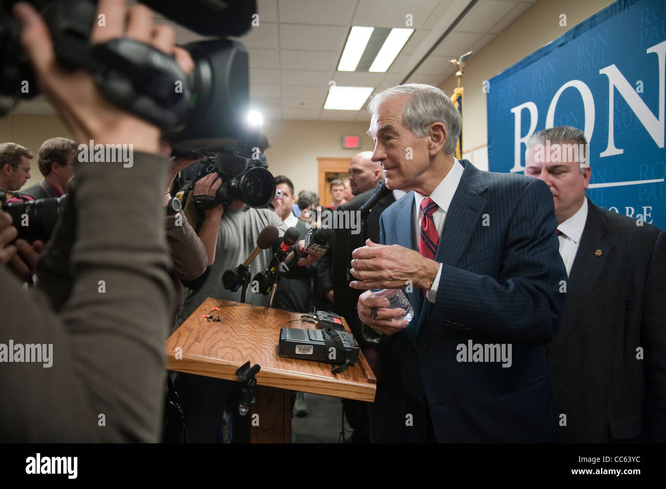 Republican presidential nominee candidate Ron Paul, surrounded by ...