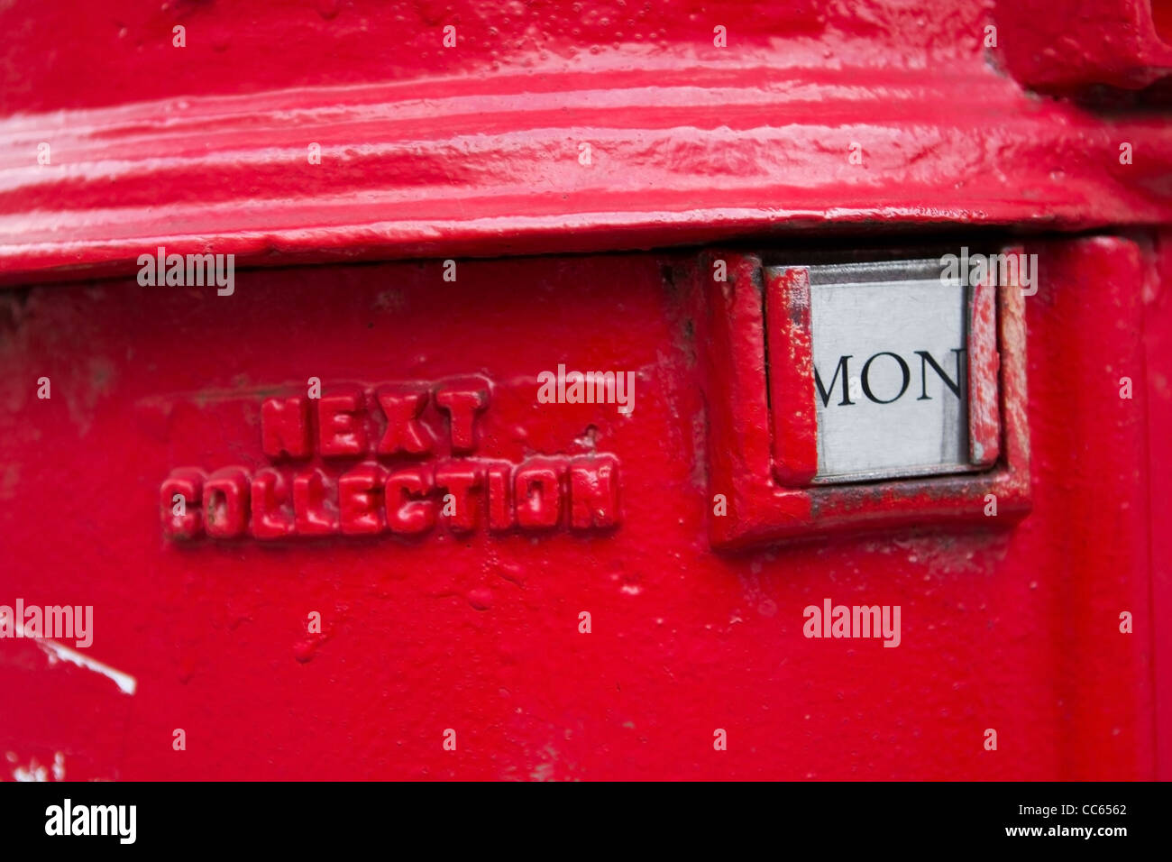 Royal Mail post box in Marylebone showing next collection day as Monday ...