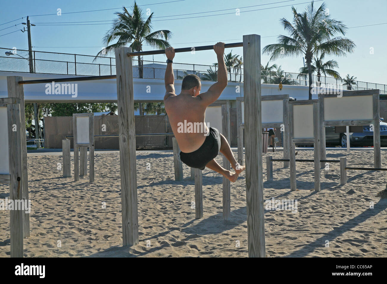 Exercise and personal Fitness at an Outdoor Fitness Workout Center on ...