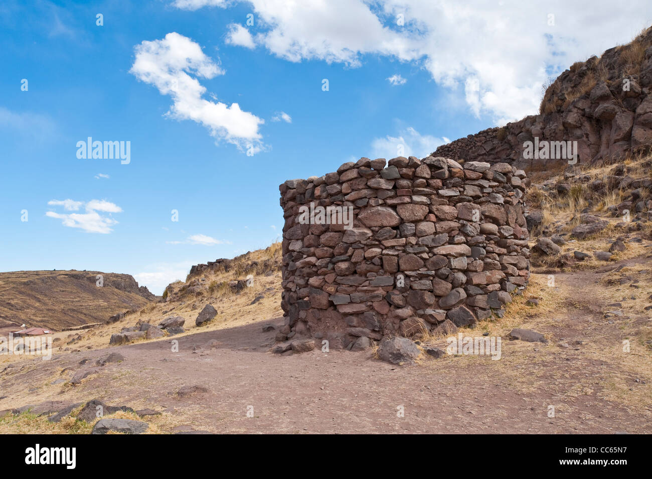 Peru, Puno. Ancient pre-Inca ruins of Chullpas de Sillustani outside ...