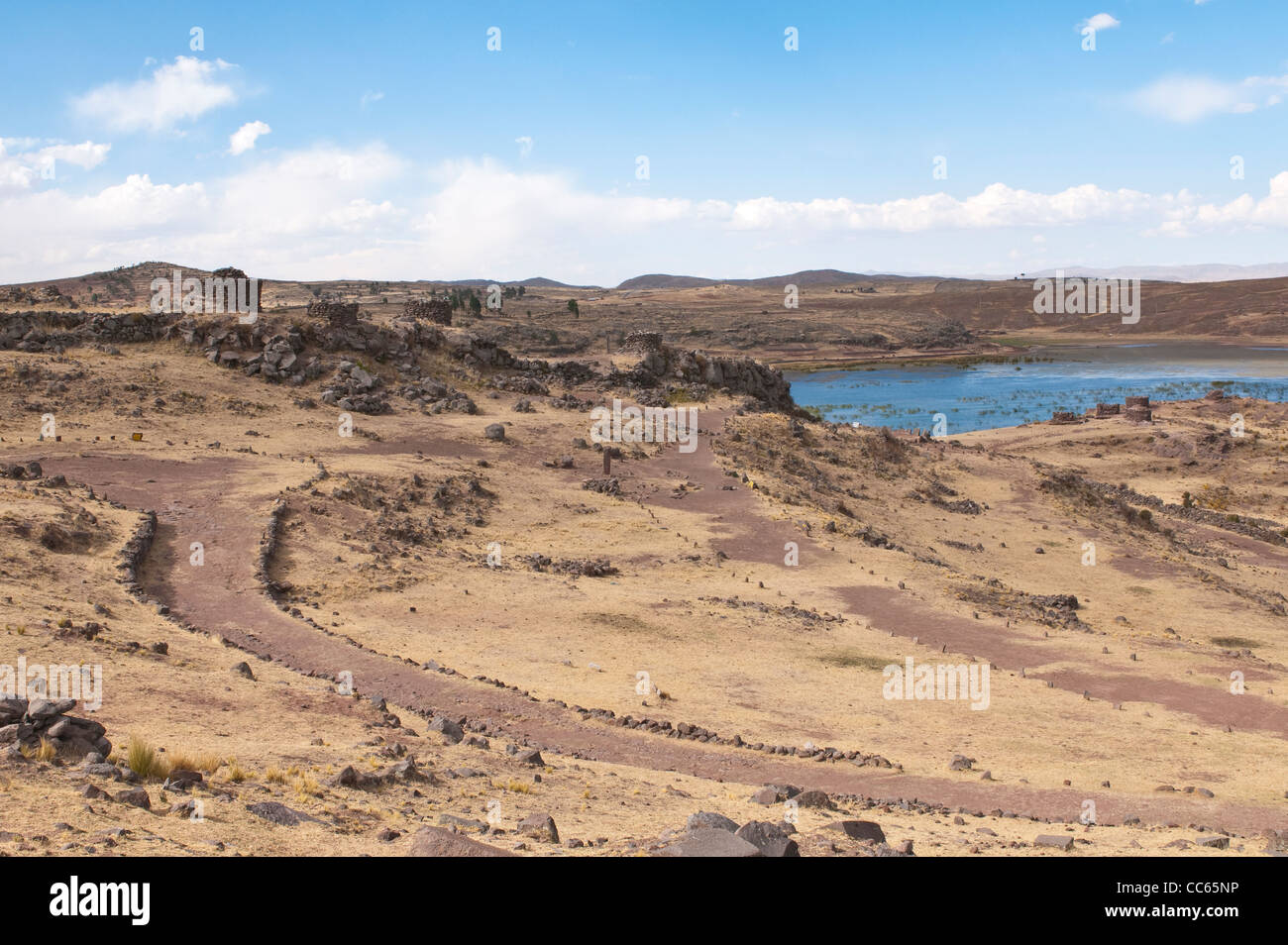 Peru, Puno. Ancient pre-Inca ruins of Chullpas de Sillustani outside ...
