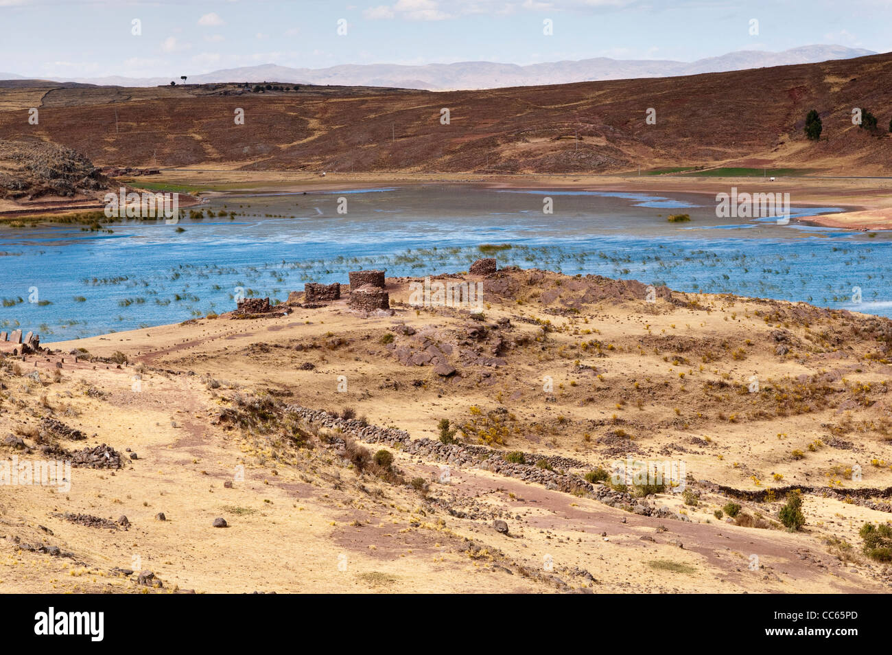 Peru, Puno. Ancient pre-Inca ruins of Chullpas de Sillustani outside ...