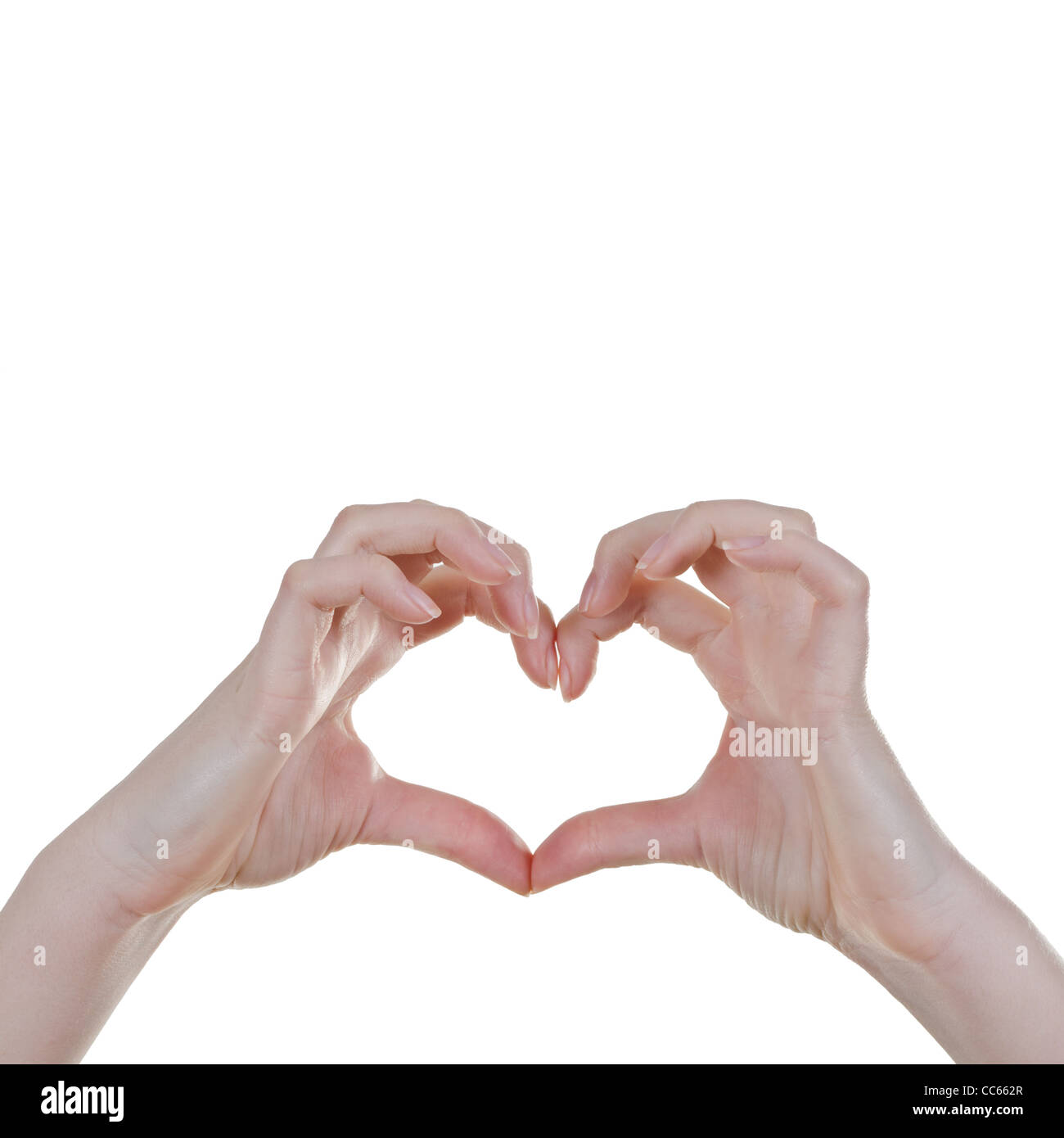 Woman's Hands form a heart sign, Isolated over white - square Stock ...