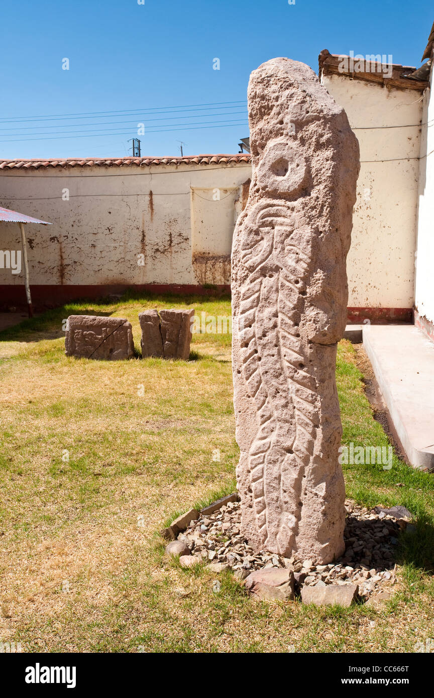 Peru, Pukara. Inca stele at the Archeological Museum near Lake Titicaca ...