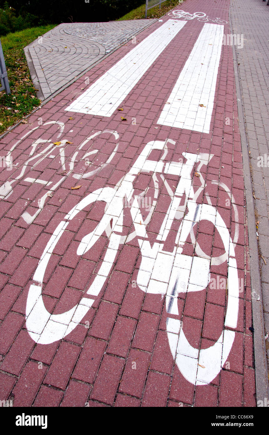 Cycle path markings. Special traffic lane for bicycles in city Stock ...