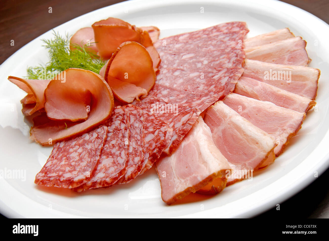 Meat is cut into different assortment on a plate Stock Photo - Alamy
