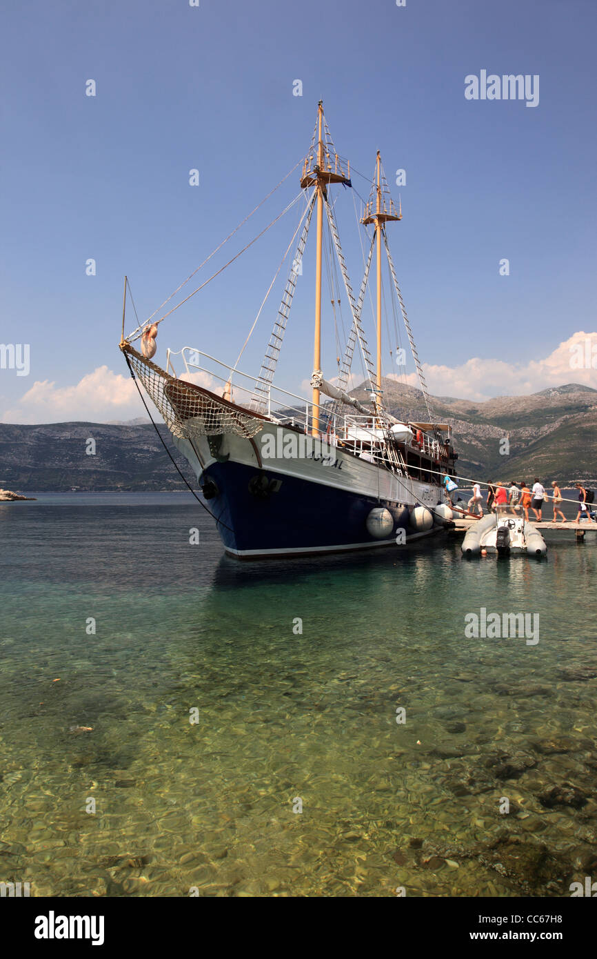 Tourist excursion boat moored on the island of Sipan, Croatia Stock ...