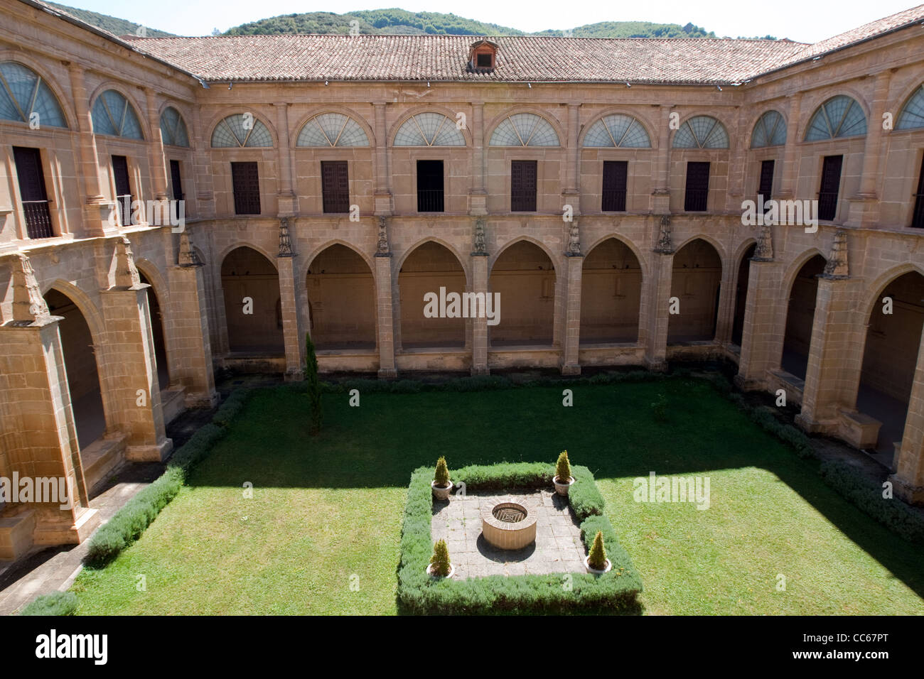 View from upper cloister of quadrangle Library of Monasterio de Yuso ...
