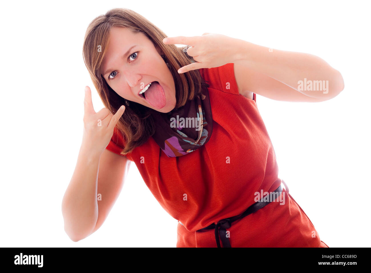 Young beautiful woman rebel gesturing, isolated on white background ...