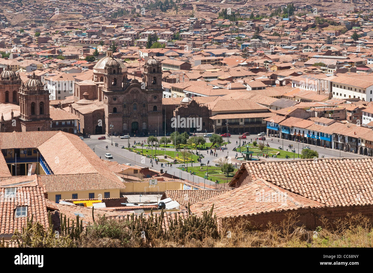 Aerial view of Cusco and surrounding valley, Cusco, Peru Stock Photo ...