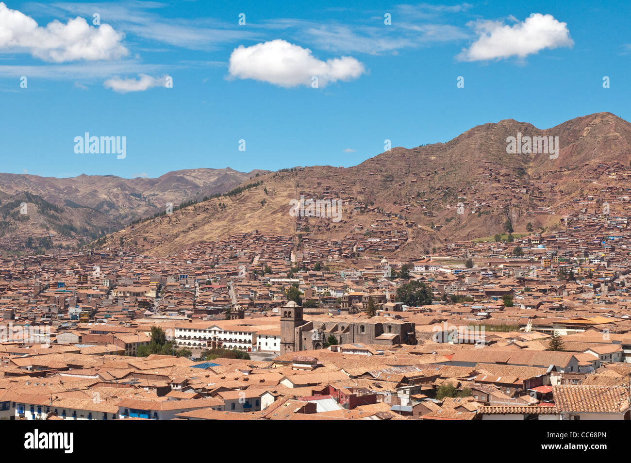 Aerial view of Cusco and surrounding valley, Cusco, Peru Stock Photo ...