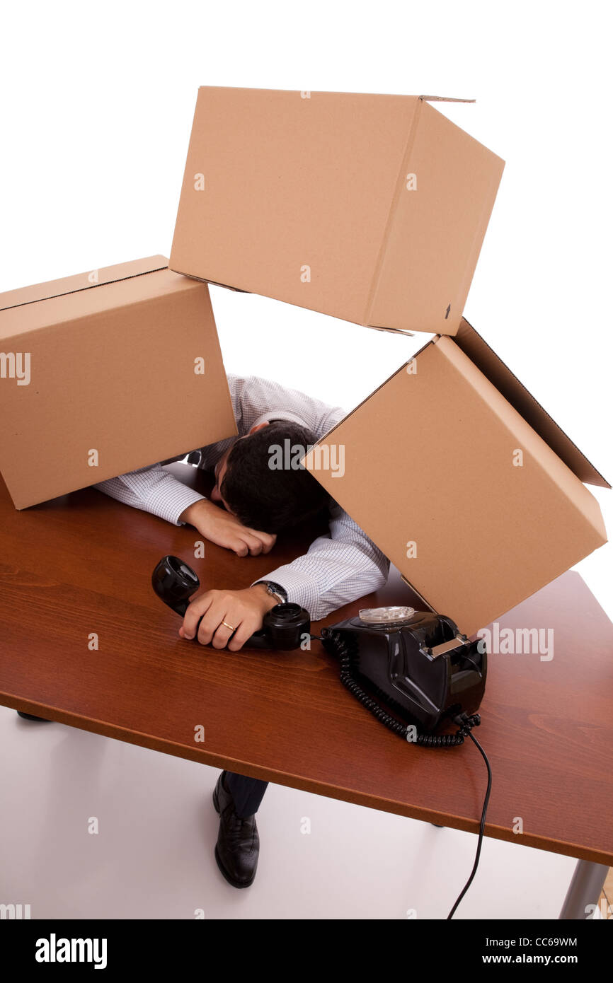 exhausted businessman after a hard day at the office Stock Photo - Alamy