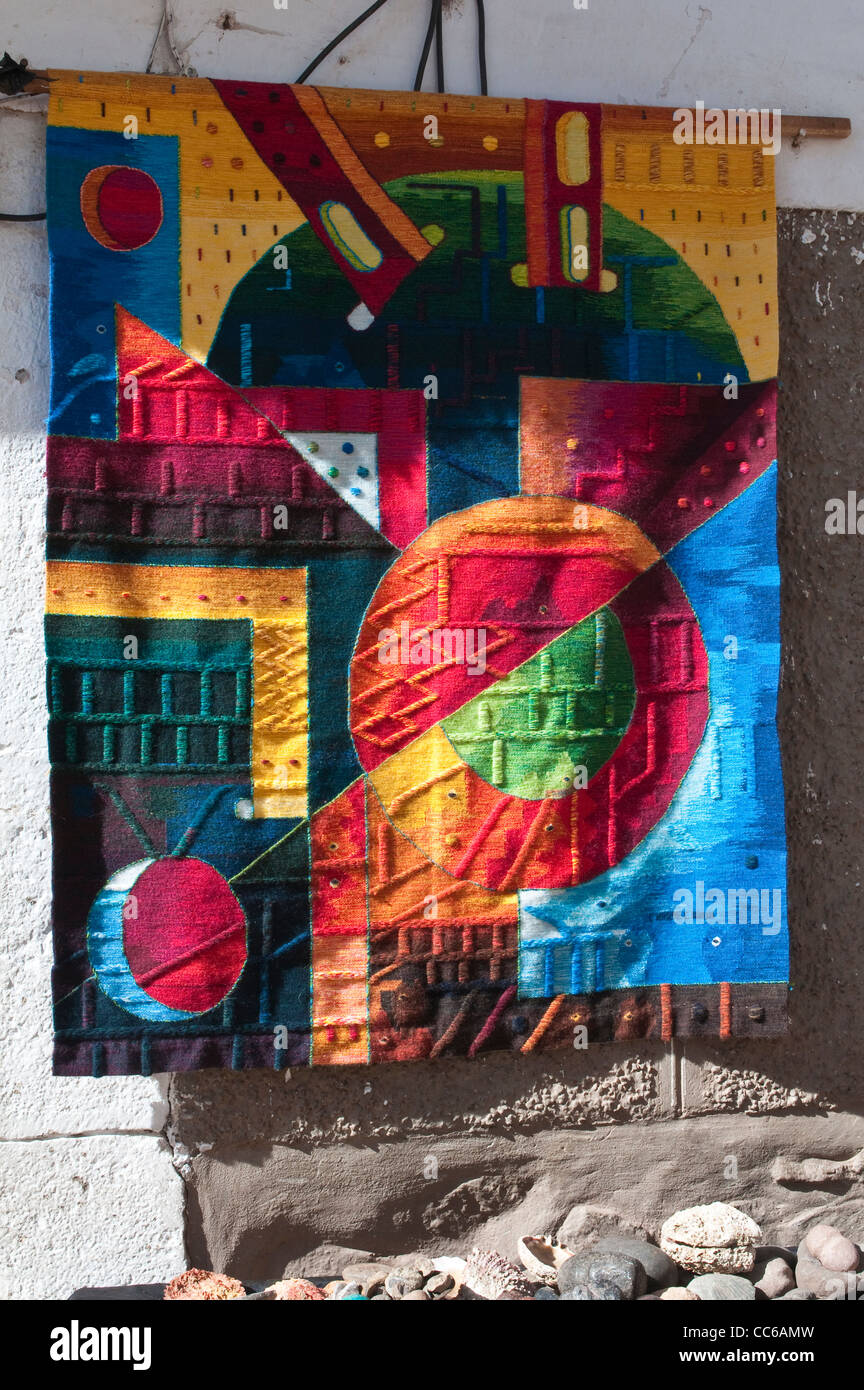 Knitted blankets at the arts and craft market, Urubamba, Peru Stock ...