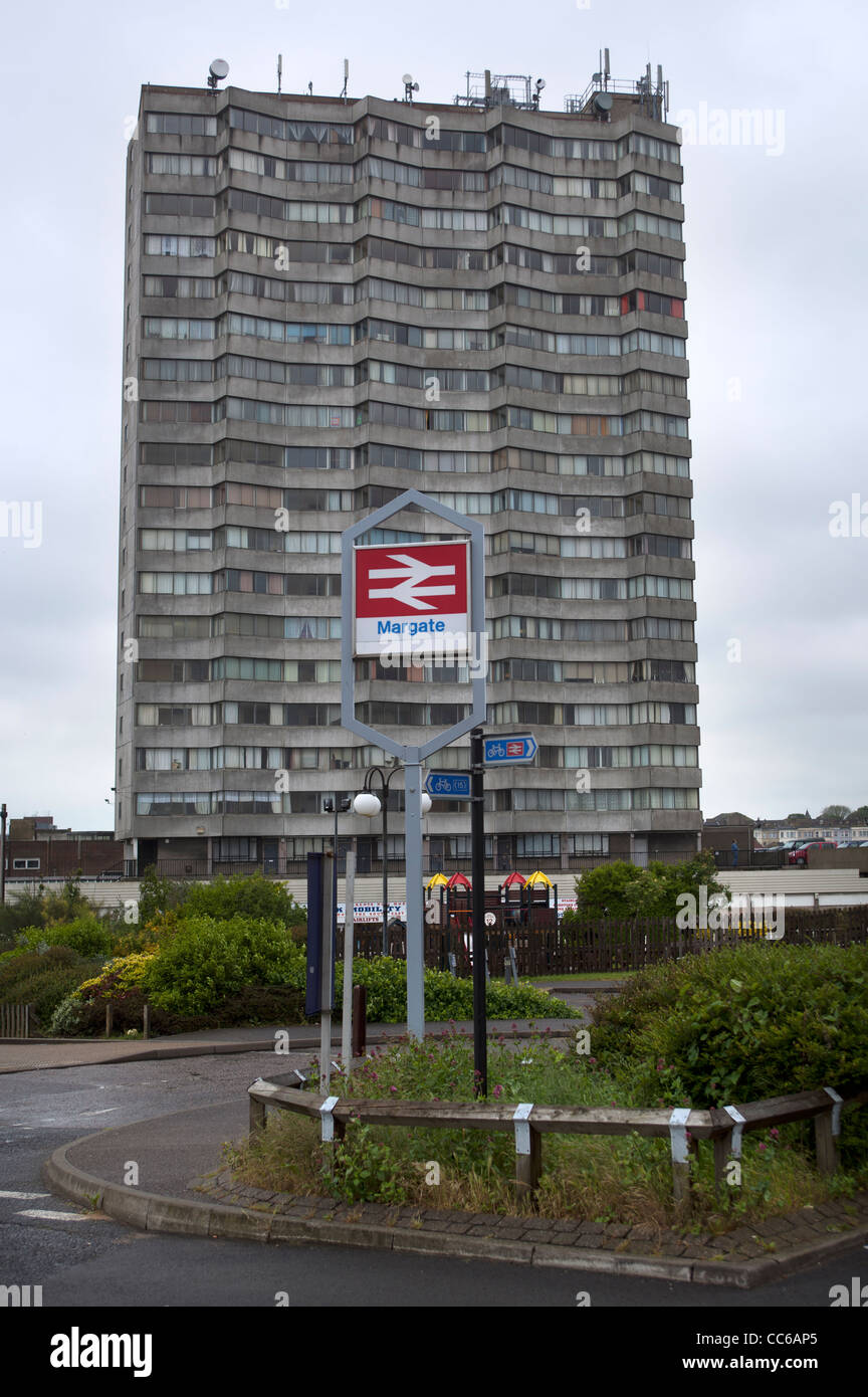 Railway Station Sign and Tower Block Margate Stock Photo - Alamy