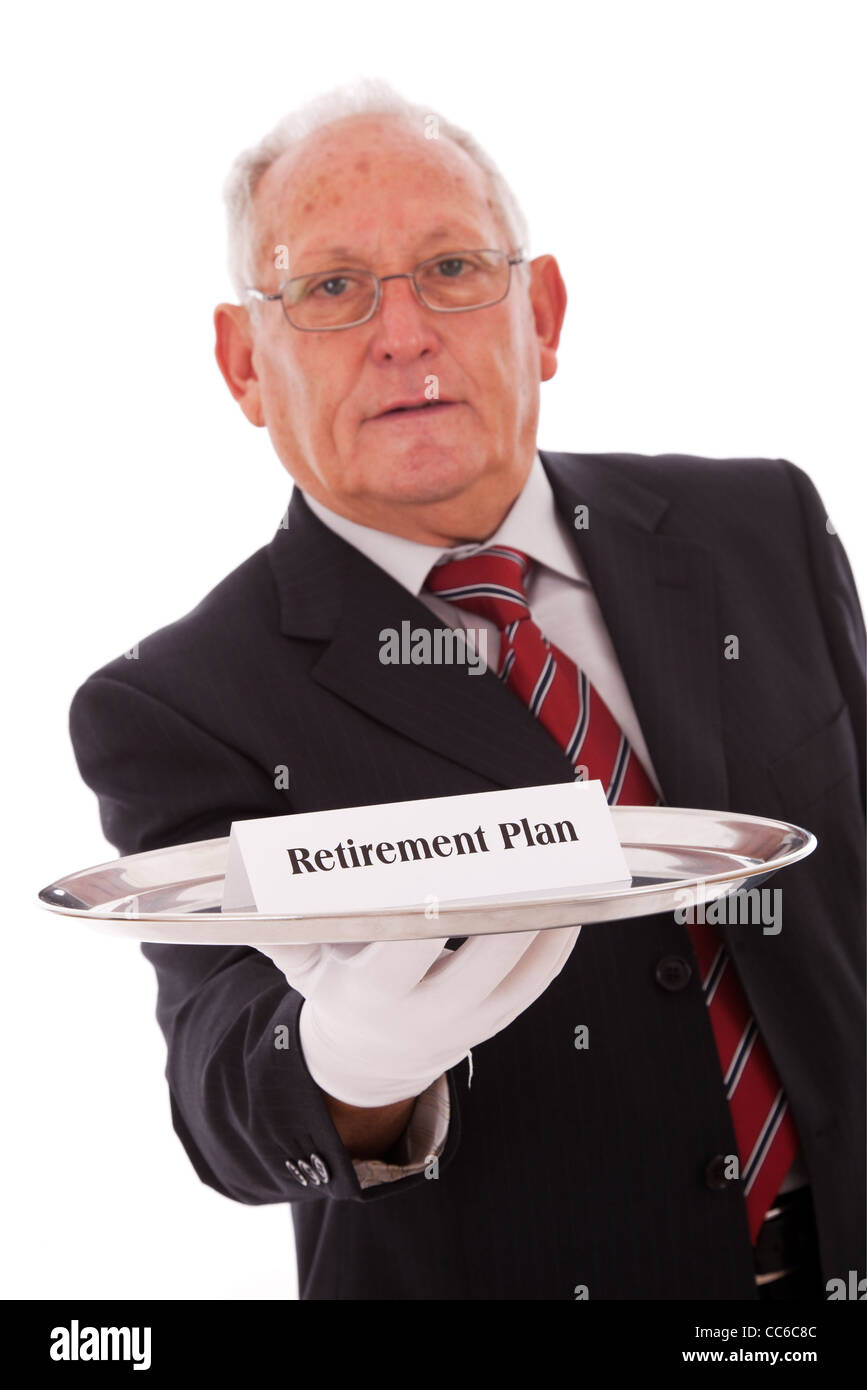 Senior businessman offering you the best solution for a retirement plan ...